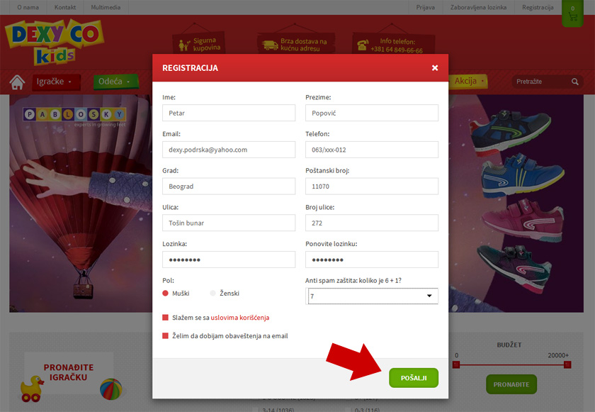 Proces registracije na www.dexy.co.rs | Dexy Co Kids internet prodavnica
